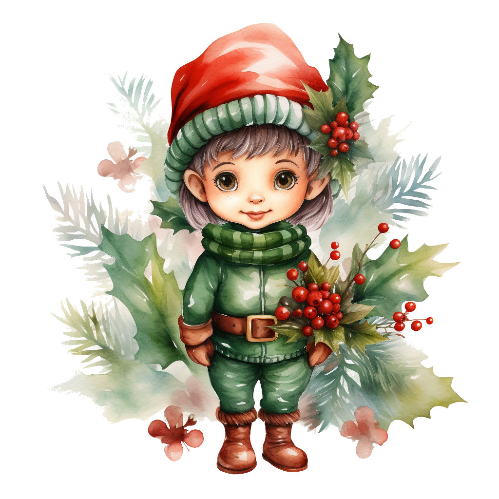 Watercolor Elf Clipart 12 PNG, Merry Christmas, Digital Download, Card ...