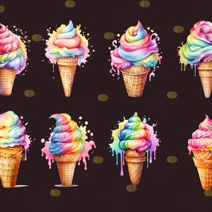 Watercolor Dessert Clipart, Rainbow Ice Cream Clipart, Unicorn Cake ...