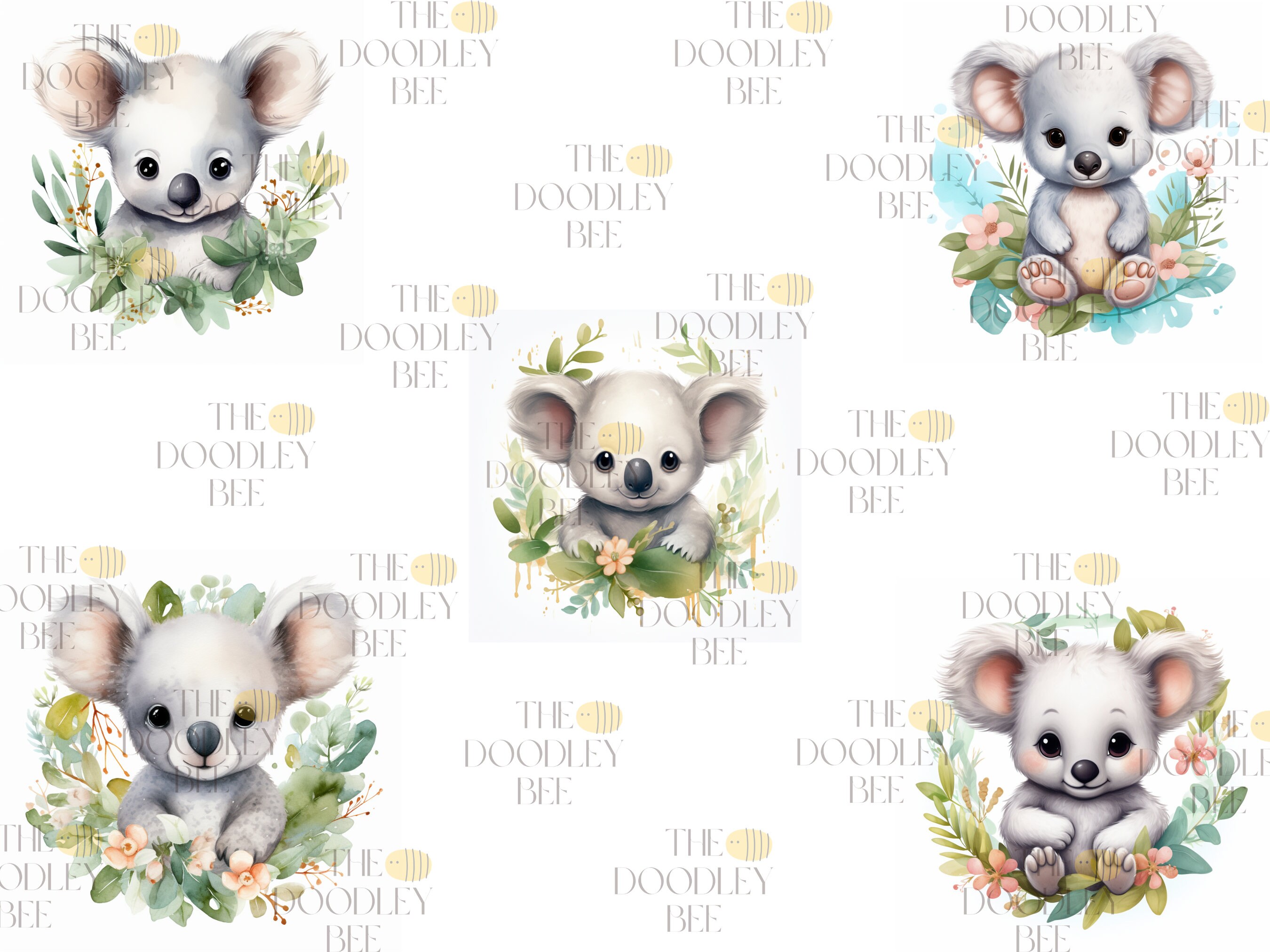 20 Koala Watercolor Clipart, Cute Koala Png, Nursery Decor, Baby Shower ...