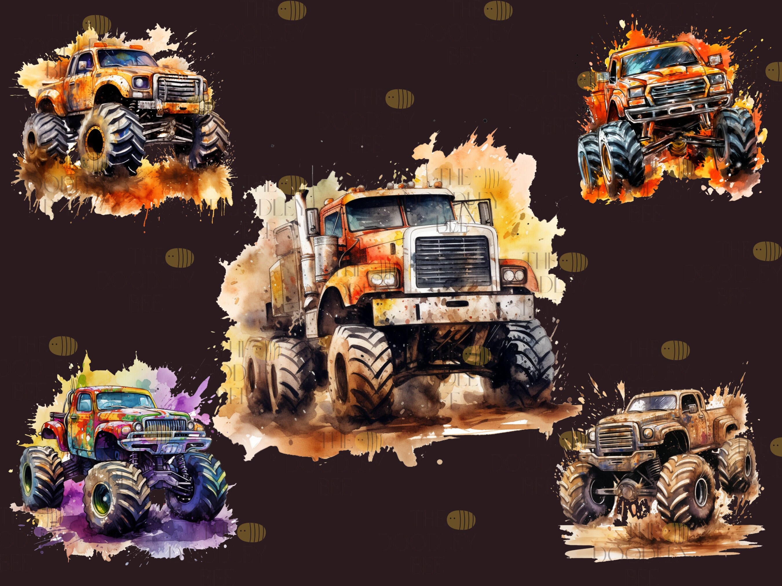 2o Monster Truck Watercolor Clipart Bundle for Commercial Use Instant ...