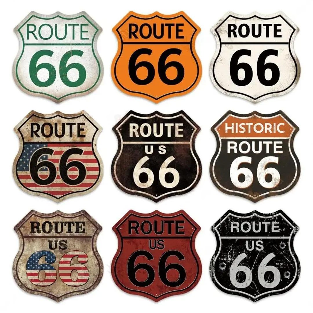 Route 66 Tin Sign – Vintage USA Shield Metal Wall Art Plaque for Garage ...
