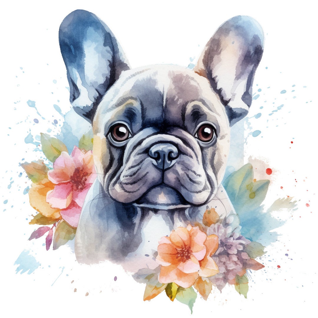 20 Watercolor French Bulldog Puppy Clipart Bundle - Instant Download ...