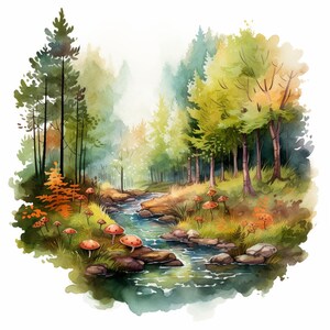 12 Cute Watercolor Forest Clipart, Wood Clip Art, Png. Digital ...