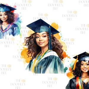 Graduation Watercolor Clipart, 12 Watercolor Graduate Clipart, Student ...
