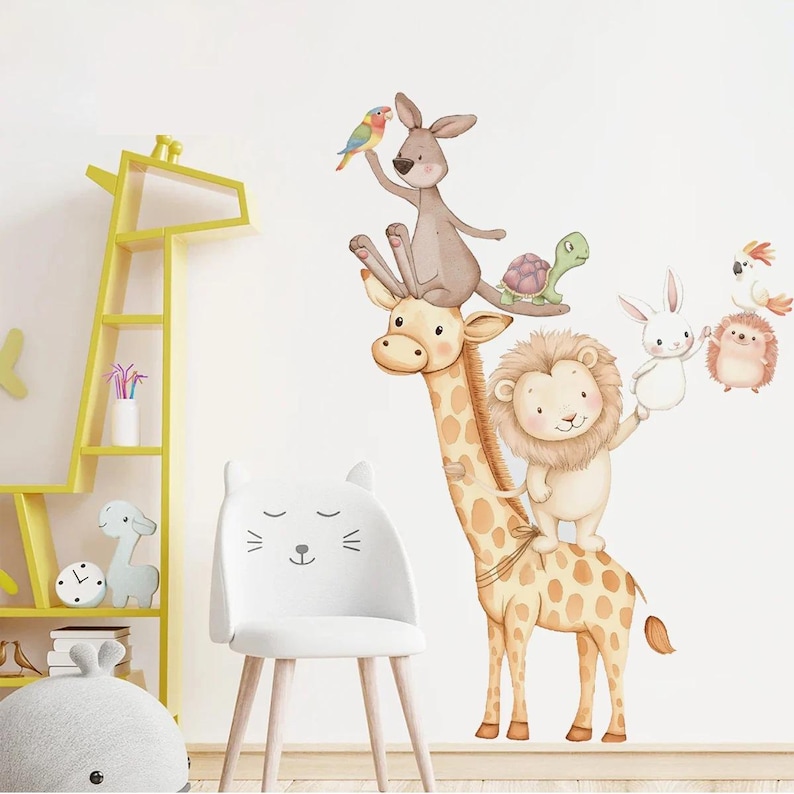 Cartoon Stacking Animal Friends Wall Decal Playful Nursery Wall Sticker ...