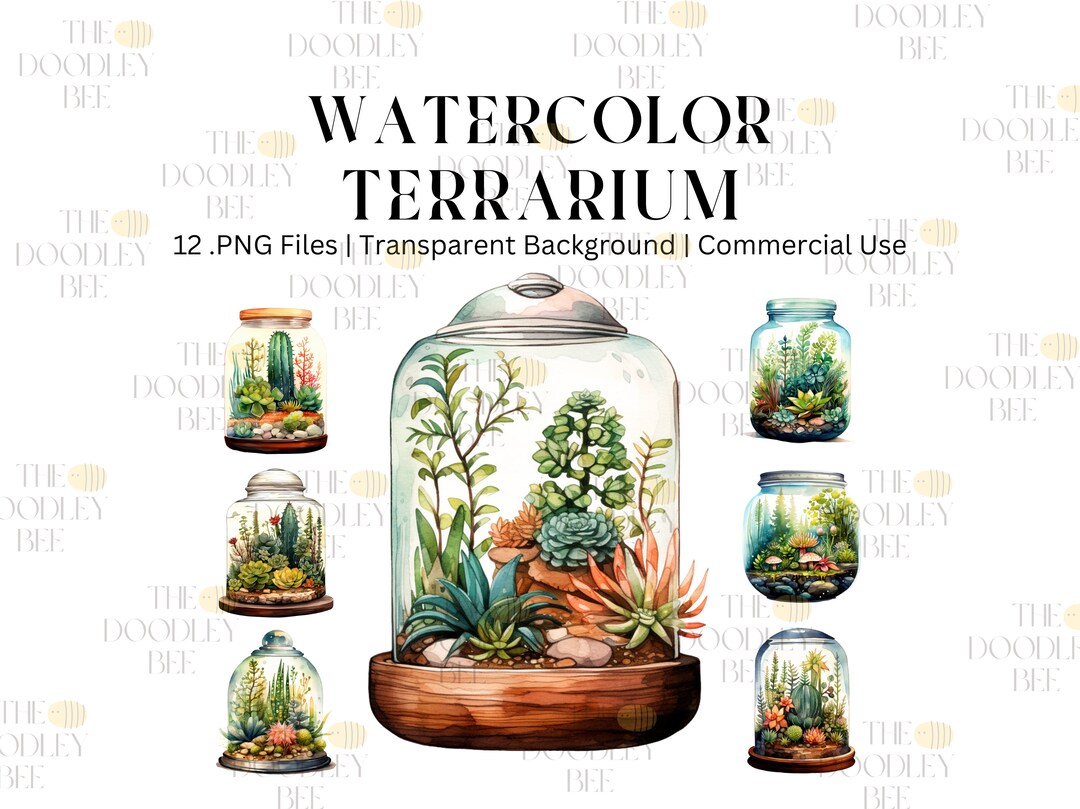 Watercolor Plant Terrarium Clipart, Digital Invitations, Digital ...