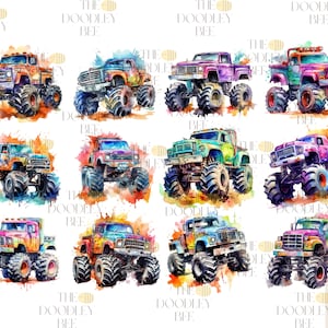 22 Monster Truck Watercolor Clipart Bundle for Commercial Use - Instant ...