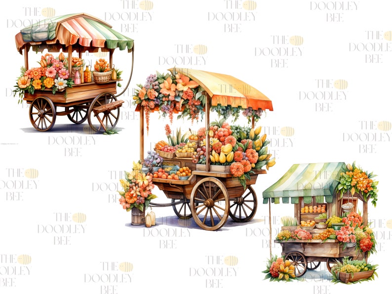 Watercolor Flower Carts Clipart Bundle 12 Digital Download - Etsy
