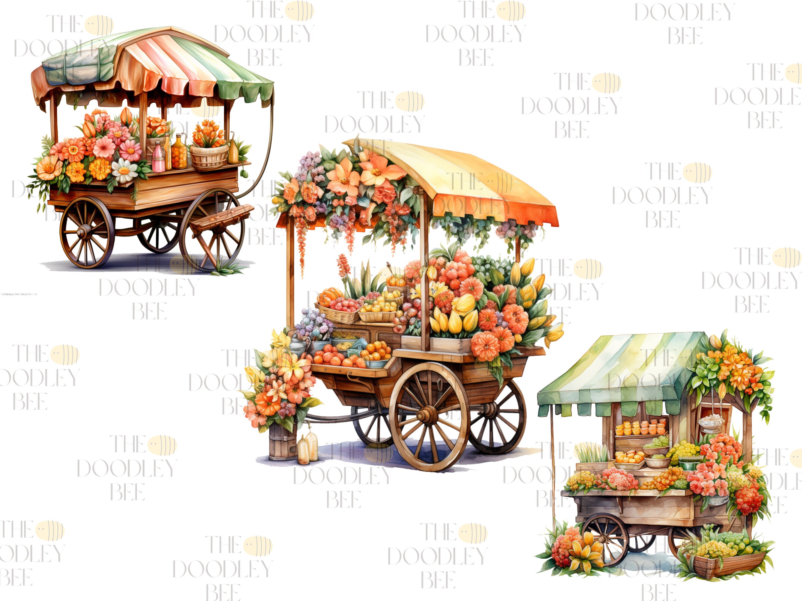 Watercolor Flower Carts Clipart Bundle 12 Digital Download - Etsy
