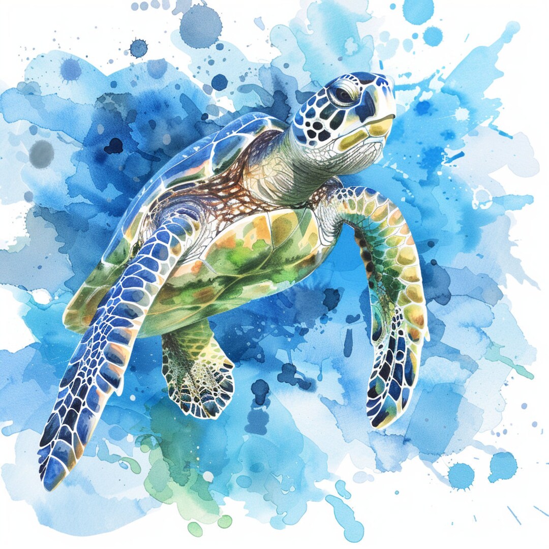Watercolor Sea Turtle Clipart 12 High Quality Pngs Nursery Art Card ...