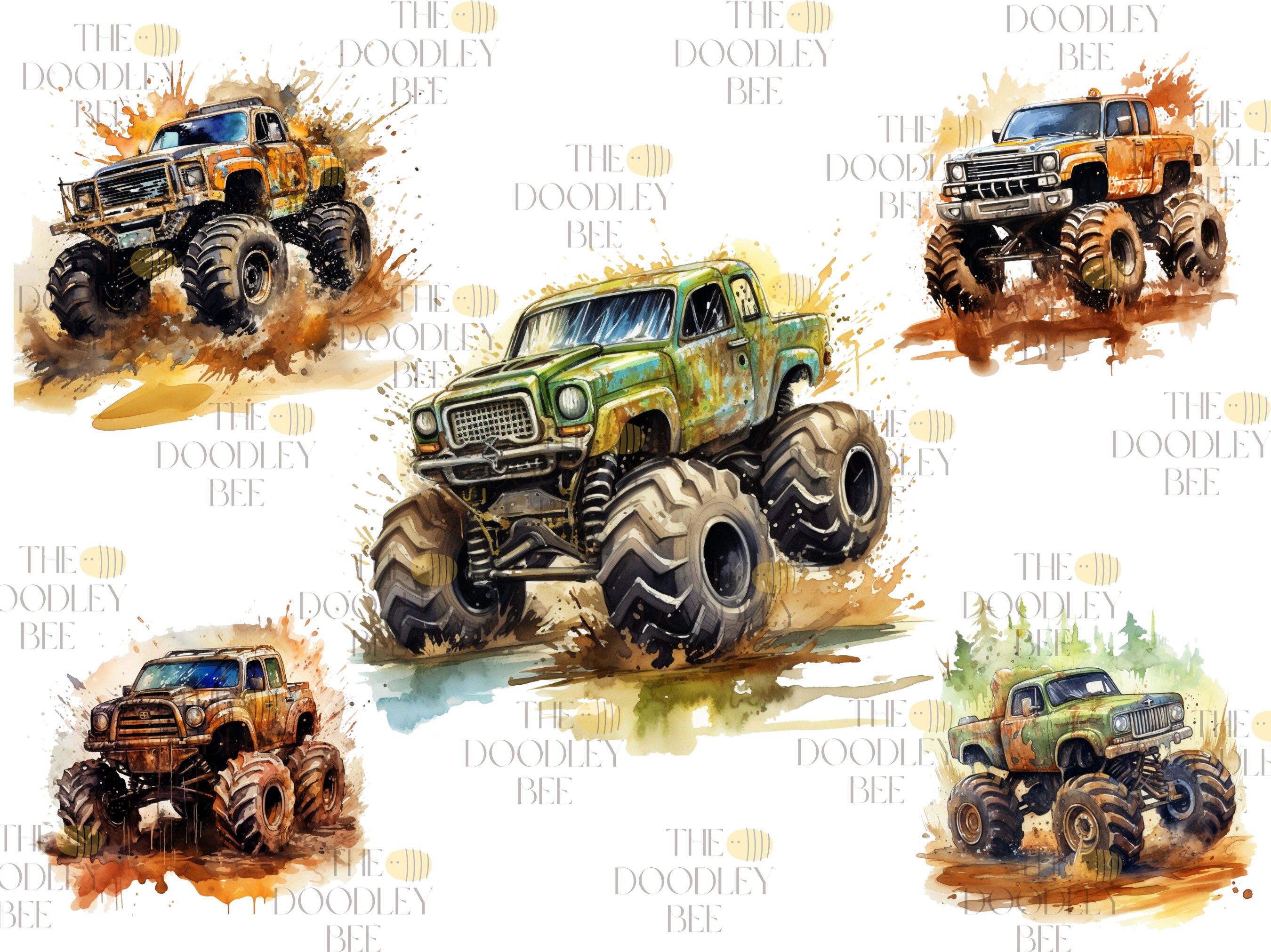 2o Monster Truck Watercolor Clipart Bundle for Commercial Use Instant ...