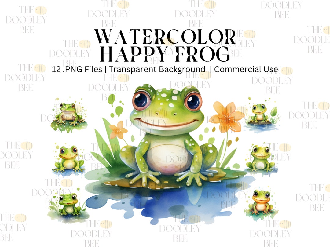 Watercolor Cute Baby Frog Clipart, 12 Clipart Bundle, Commercial Use ...