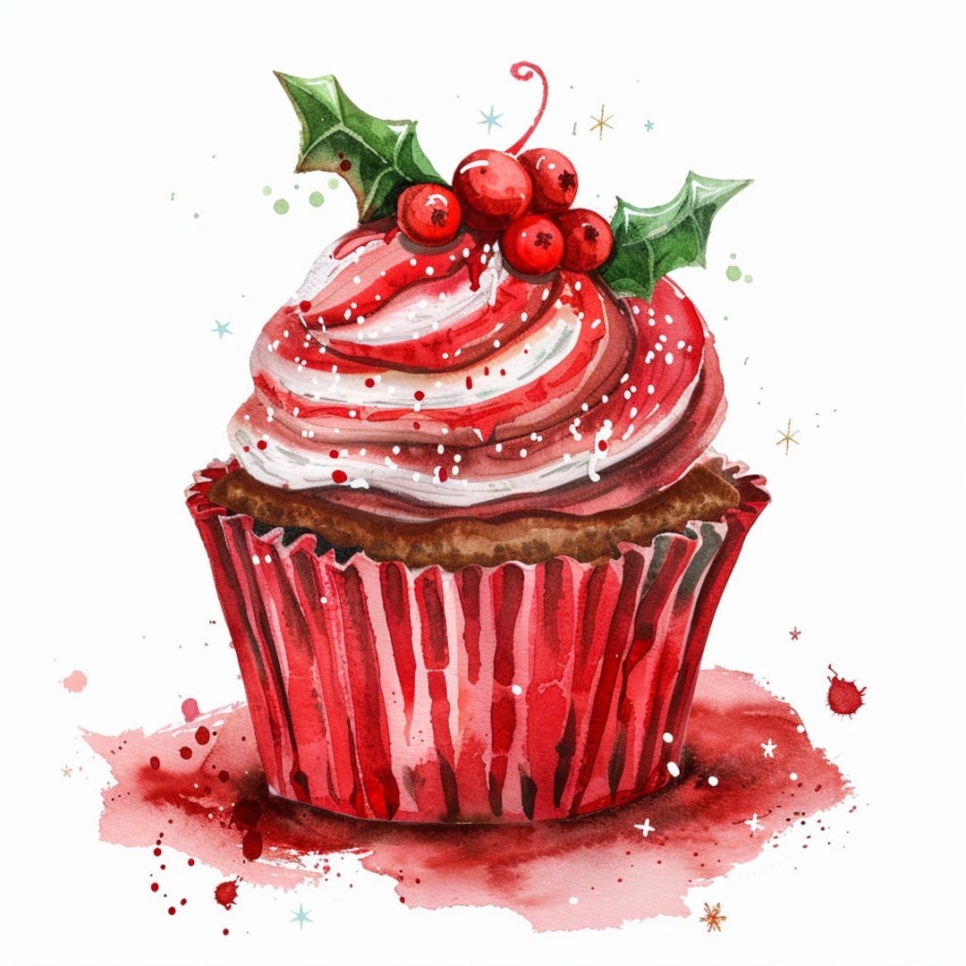 12 Christmas Cupcakes Clipart PNG Bundle, Christmas Sweets, Christmas ...