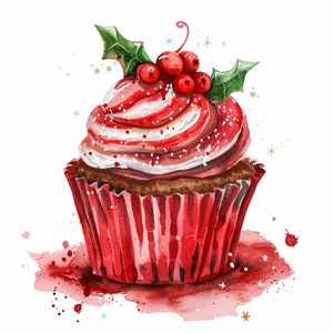 12 Christmas Cupcakes Clipart PNG Bundle, Christmas Sweets, Christmas ...