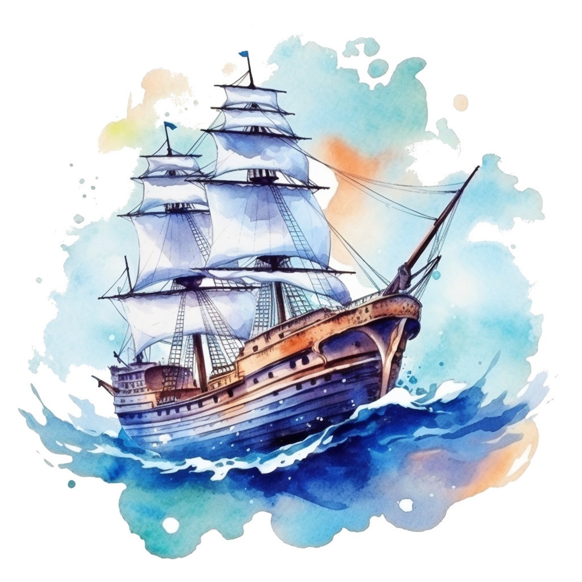 20 Dreamy Pirate Ship Watercolor Clipart Bundle Commercial - Etsy
