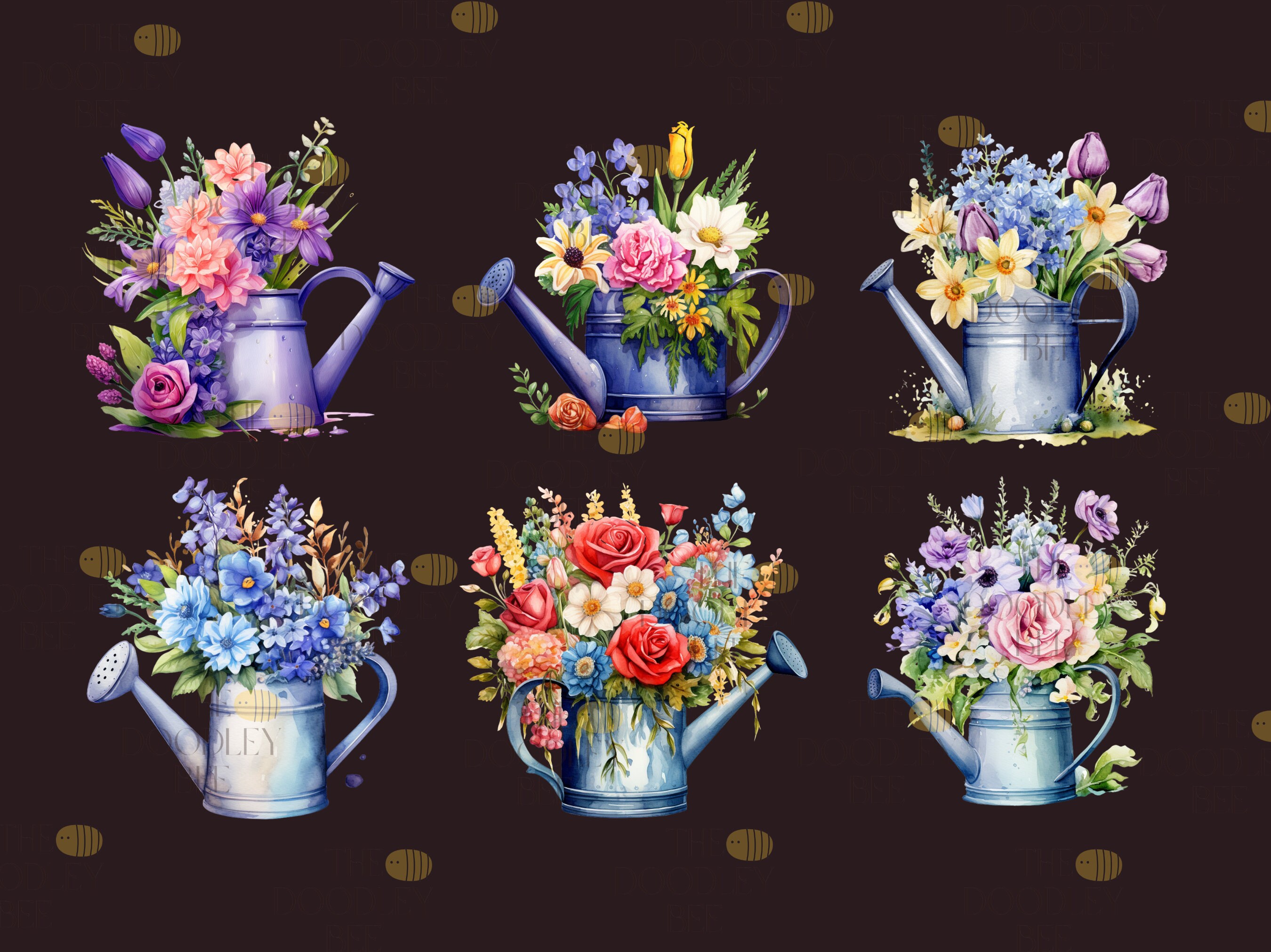 Watering Can Clipart Watercolor Watering Can With Flowers - Etsy