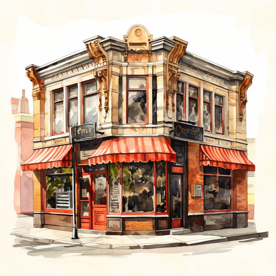 12 Watercolor Retro Pub Storefronts Vol 2 Clipart , Commercial Use ...