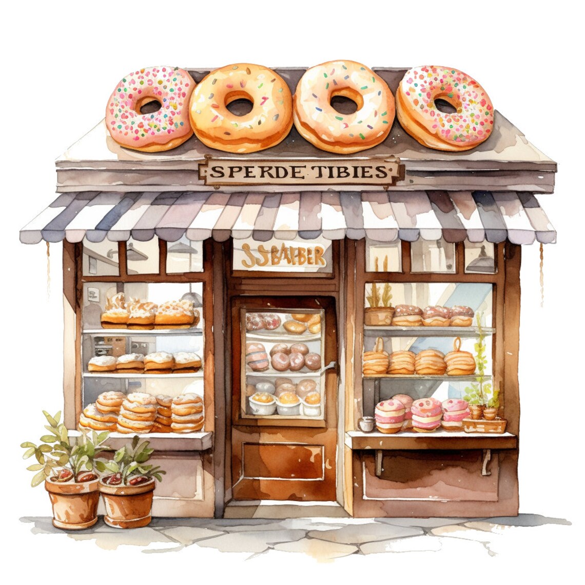 10 Watercolor Donut Bakery Clipart, Bakery Shop Clipart Bundle, Donut ...
