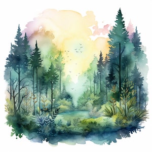 12 Cute Watercolor Forest Clipart, Wood Clip Art, Png. Digital ...