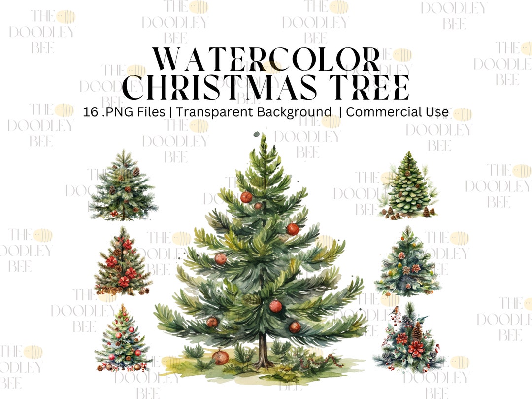 Watercolor Christmas Tree Clipart Bundle 16 High Quality Pngs, Merry ...
