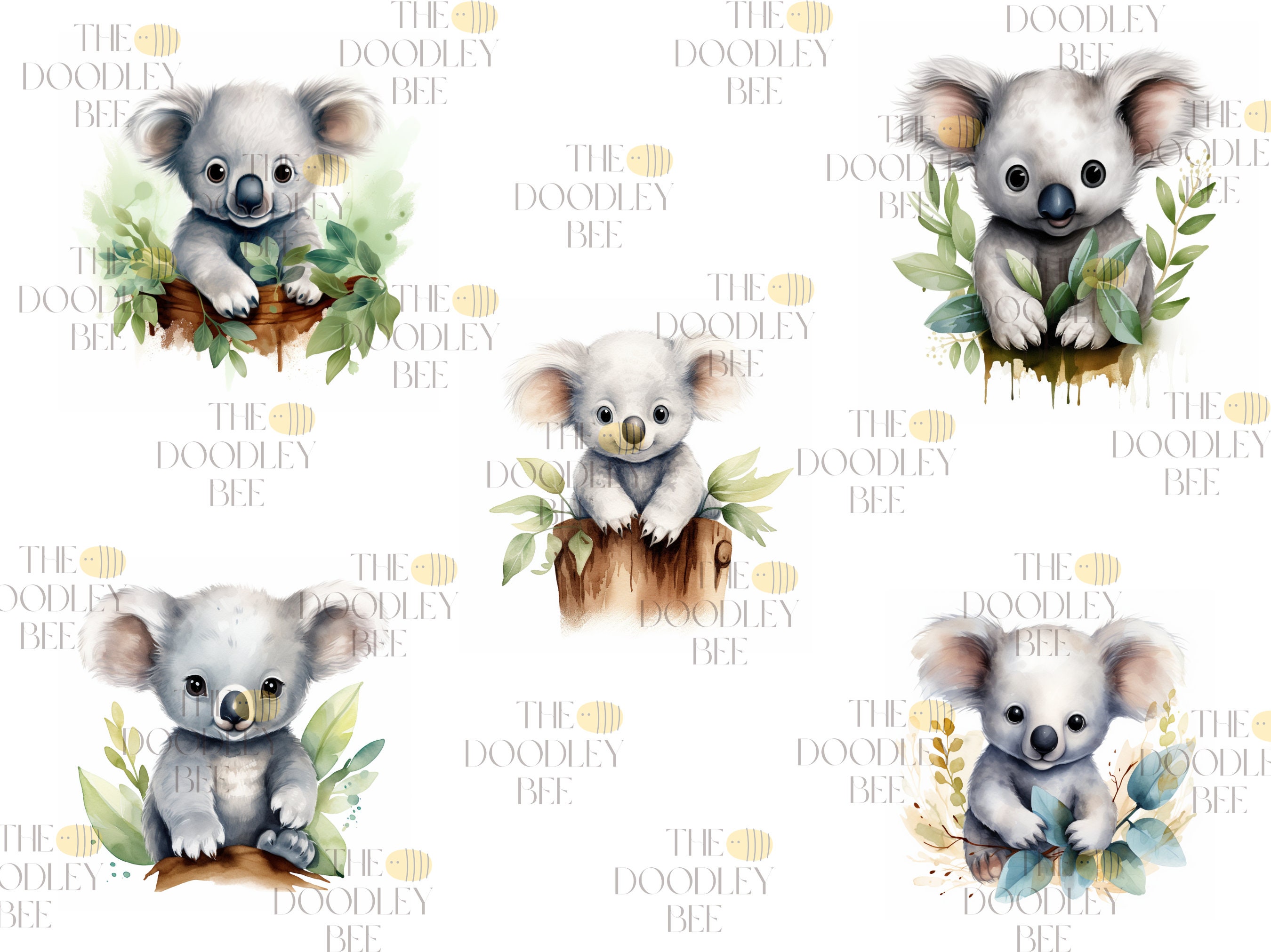 20 Koala Watercolor Clipart, Cute Koala Png, Nursery Decor, Baby Shower ...