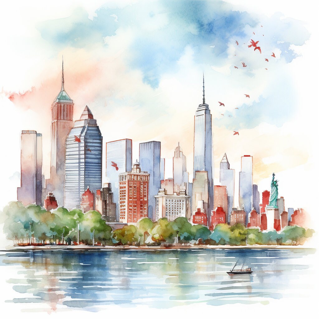 Watercolor New York City Clipart, 12 High Quality Jpgs, City Cliparts ...