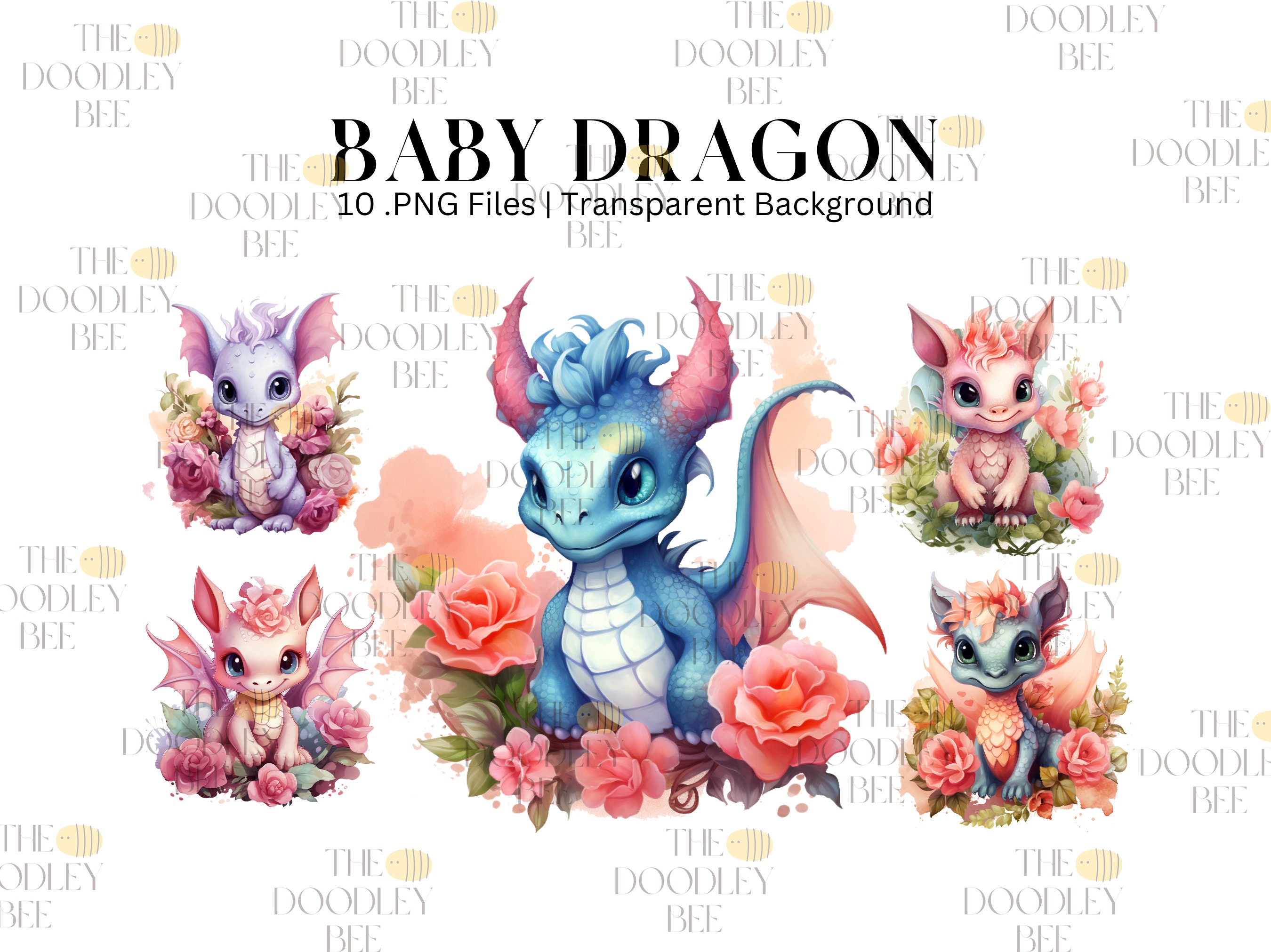 Watercolor Baby Dragon Clipart, Fairy Tale Clipart Bundle, Beautiful ...