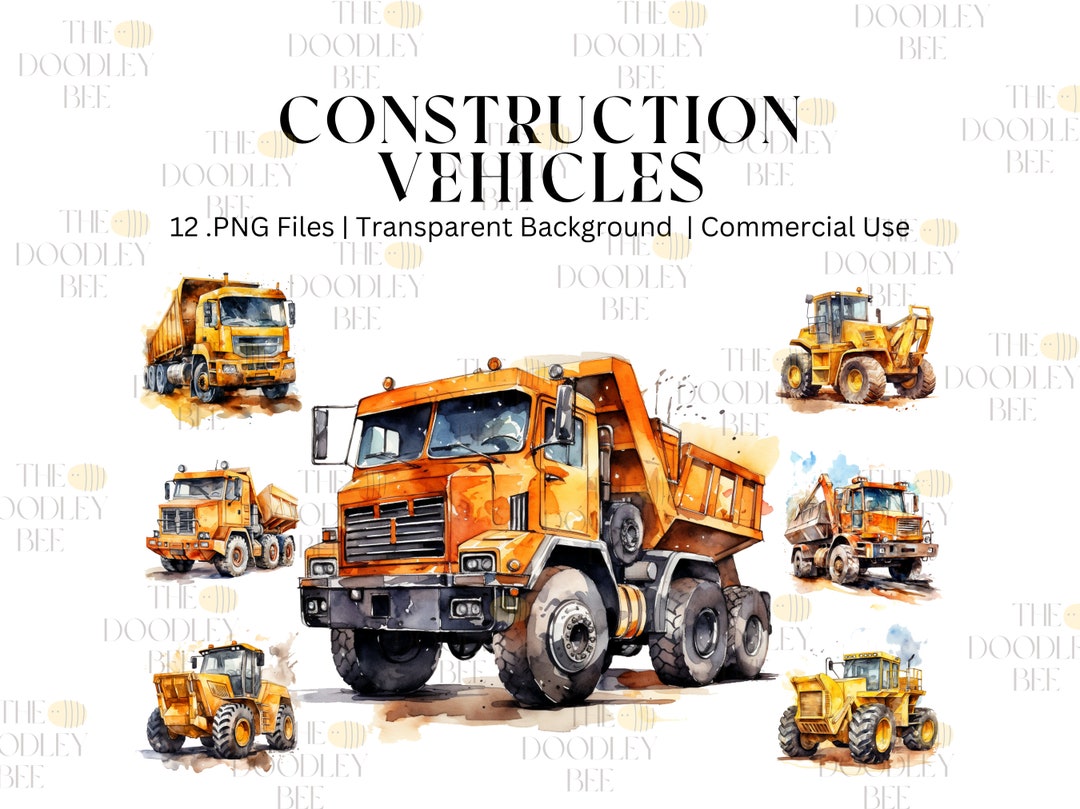 12 Watercolor Construction Vehicles Clipart, Bulldozer , Cement Truck ...