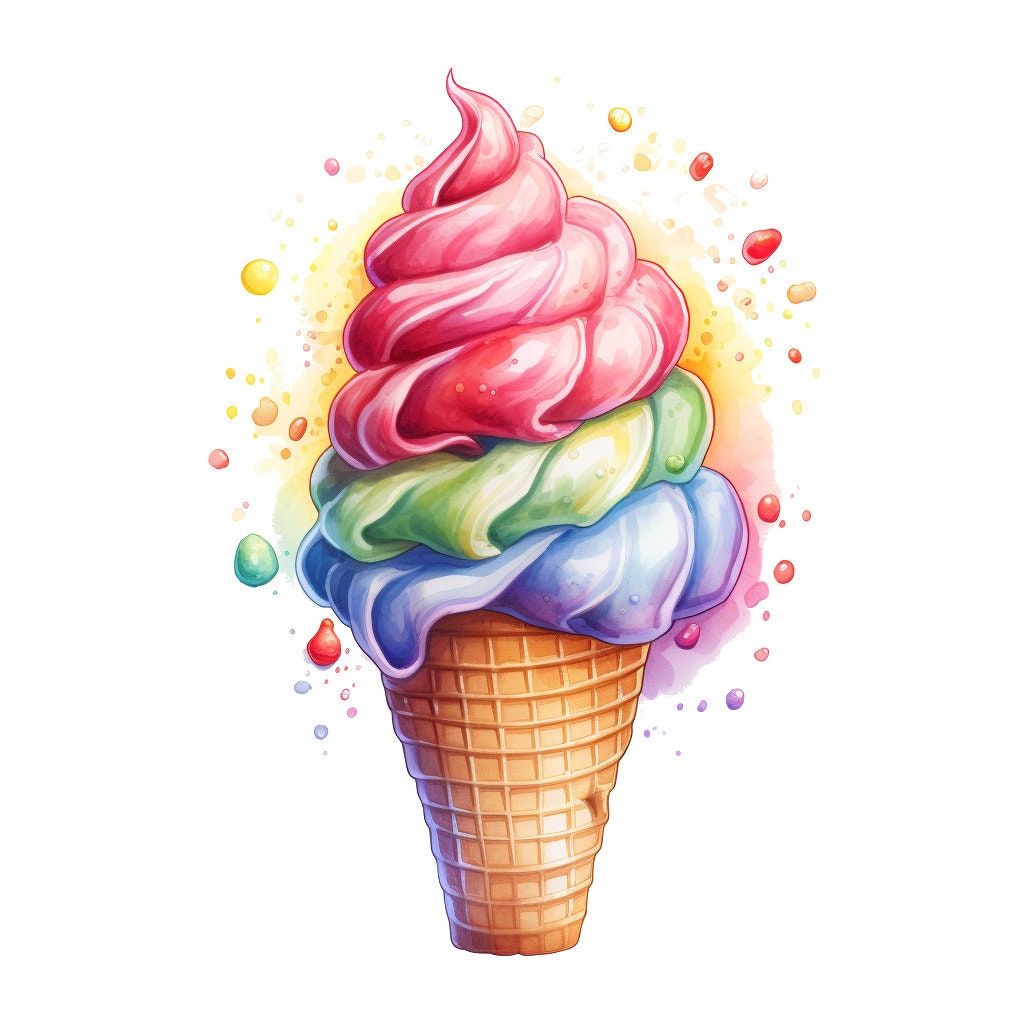 Watercolor Dessert Clipart 10 Rainbow Ice Cream Clipart - Etsy