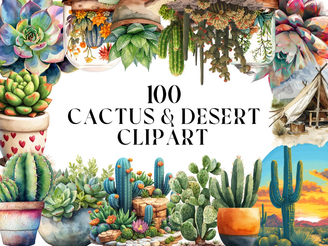 100 Cactus and Desert Clip Arts (desert Cactus, Cacti, Succulent, Funny ...