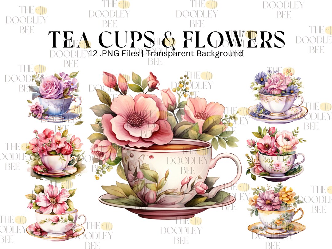 Watercolor Tea Cup Clipart, 12 Tea Party Clipart Bundle Cute Japanese ...