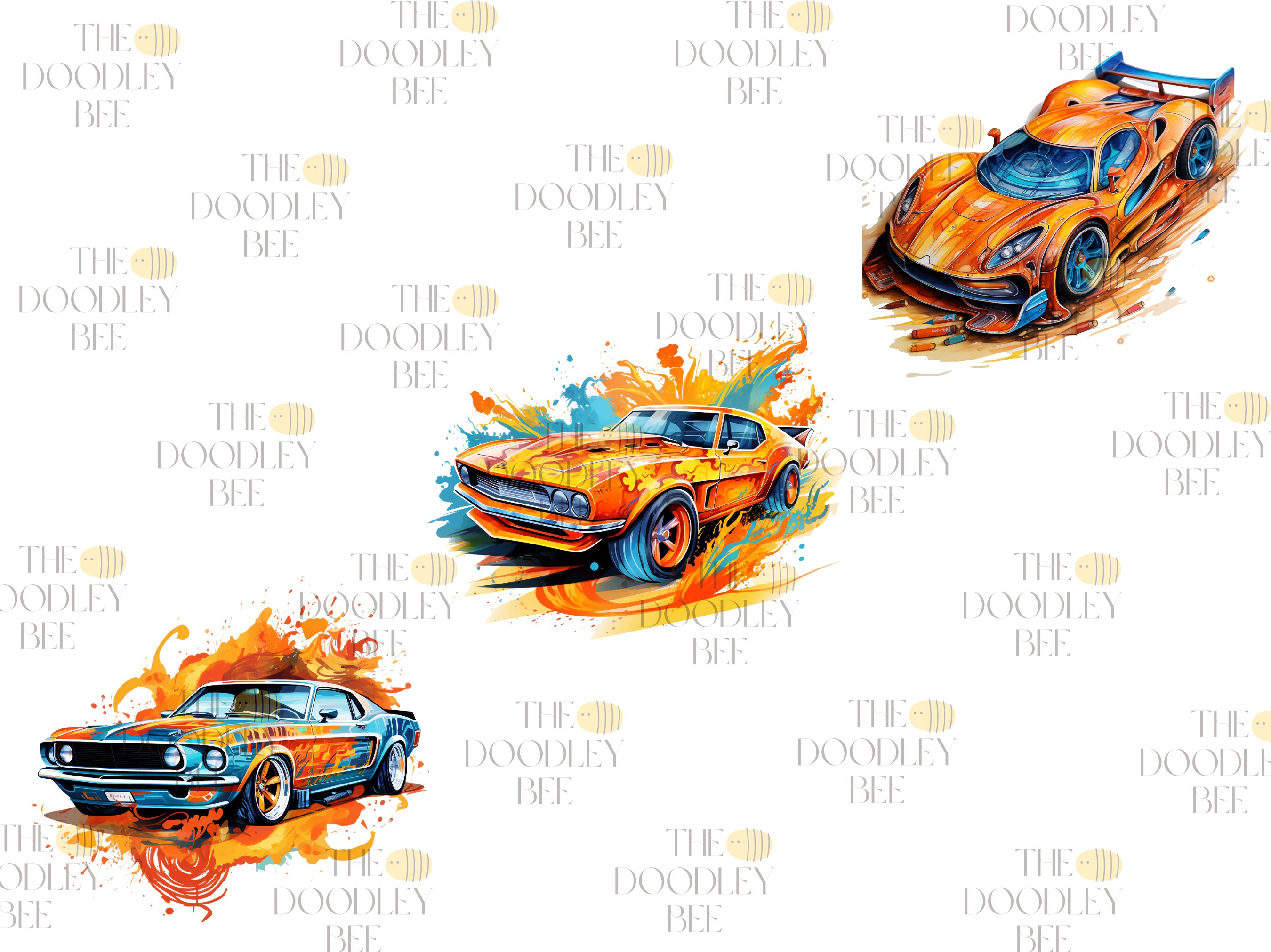 16 American Muscle Cars Watercolor Clipart PNG Bundle, Commercial Use ...