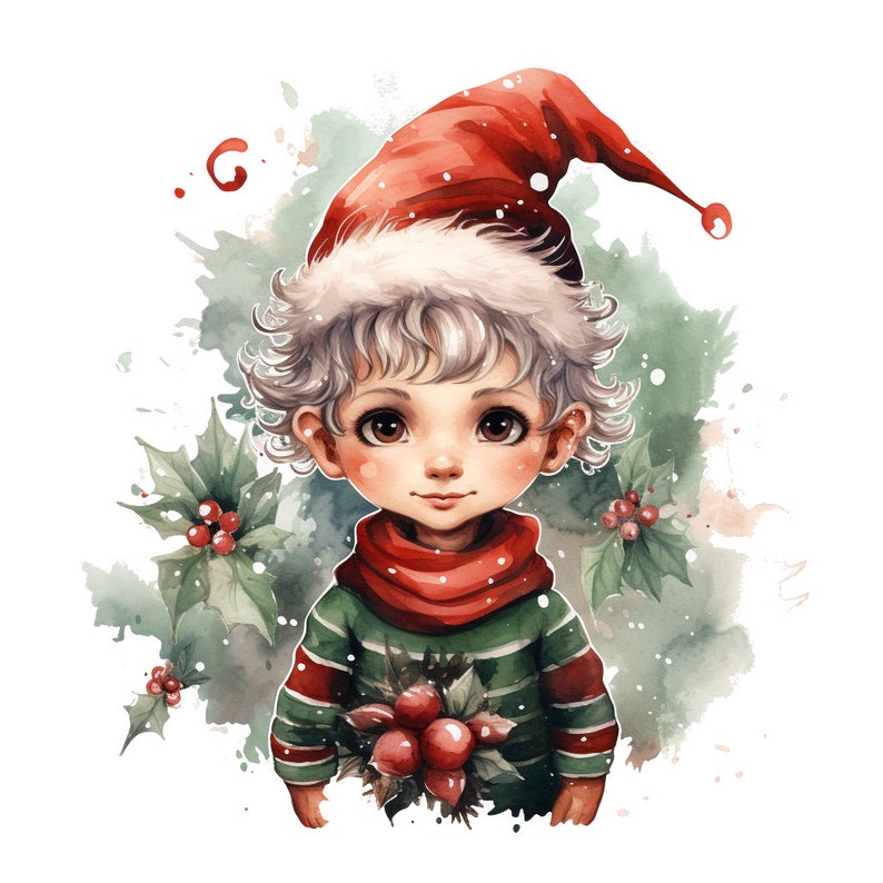 Watercolor Elf Clipart 12 PNG, Merry Christmas, Digital Download, Card ...