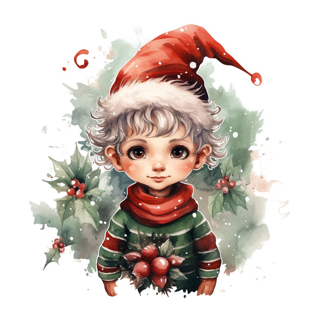 Watercolor Elf Clipart 12 PNG, Merry Christmas, Digital Download, Card ...