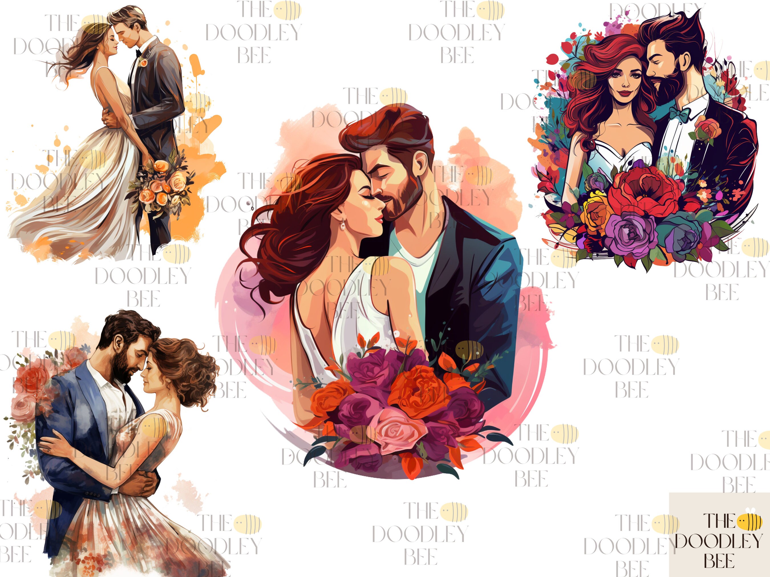 20 Wedding Couple Watercolor Clipart PNG Bundle for Commercial - Etsy
