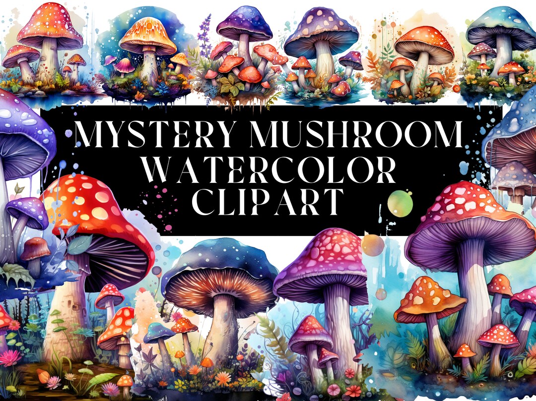20 Mushroom Watercolor Clipart, Watercolor Forest Art Fantasy Clipart ...