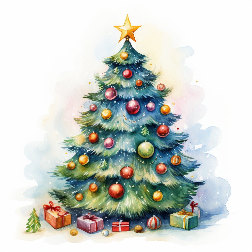 Watercolor Christmas Clipart PNG Bundle Santa Clause Rain - Etsy