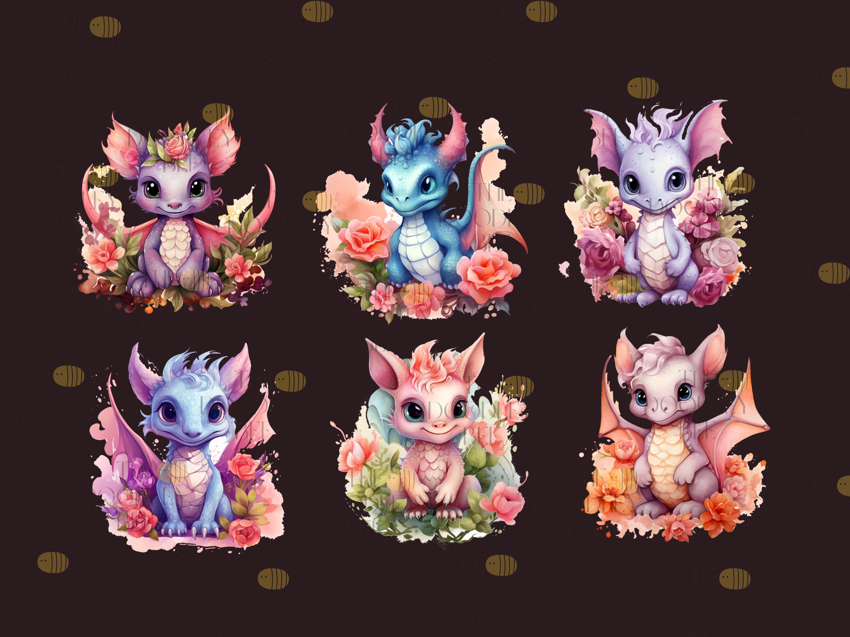 Watercolor Baby Dragon Clipart, Fairy Tale Clipart Bundle, Beautiful ...