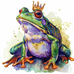 Watercolor Prince Charming Frog Clipart Bundle, Frog PNG Graphics ...