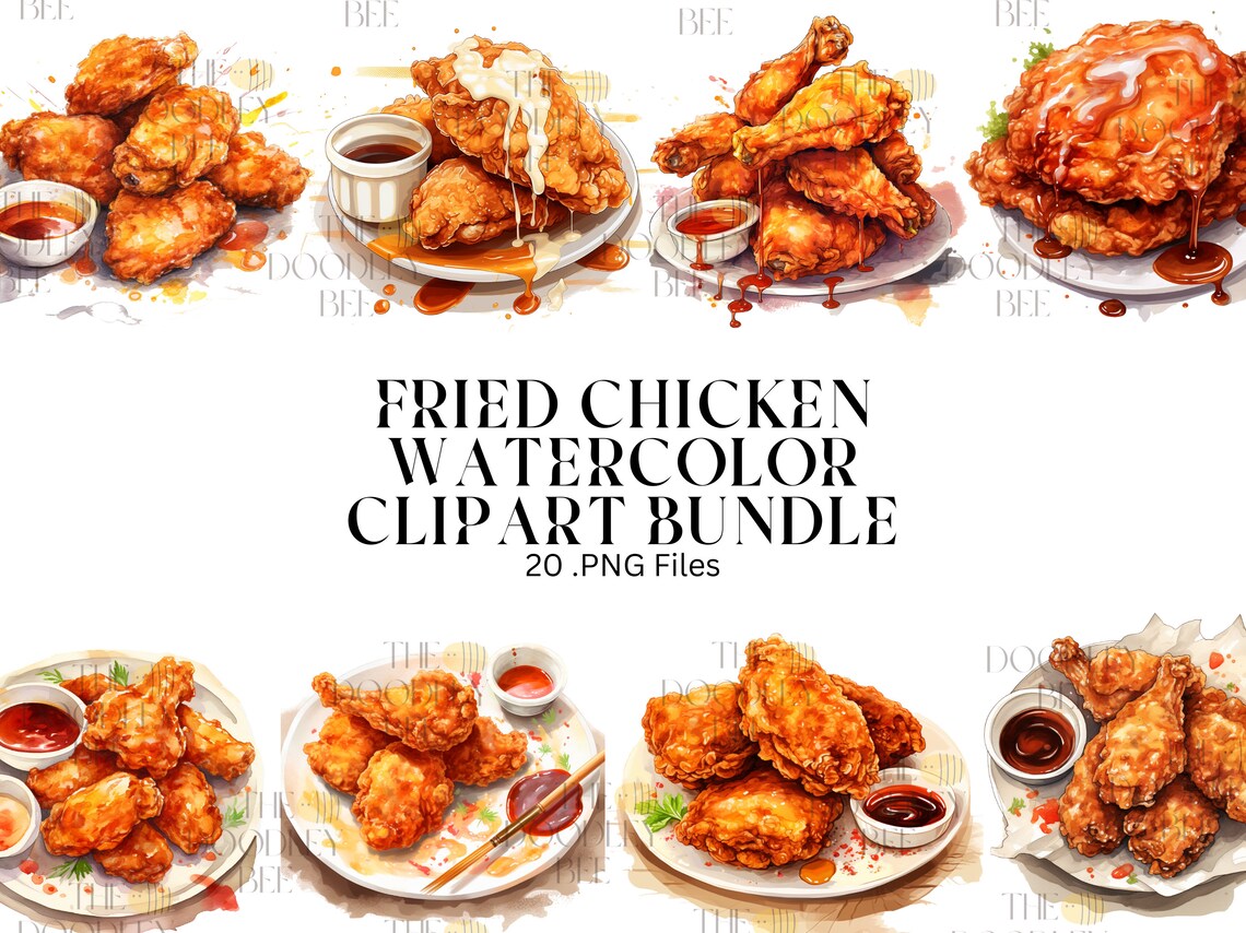 20 Fried Chicken Watercolor Clipart PNG Bundle Commercial - Etsy