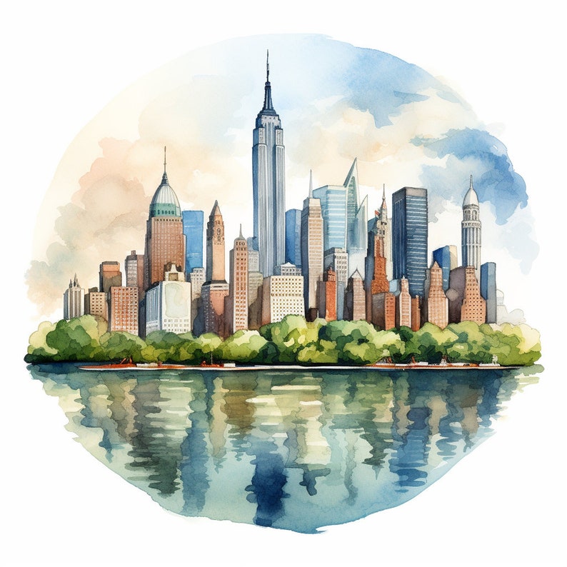 Watercolor New York City Clipart, 12 High Quality Jpgs, City Cliparts ...