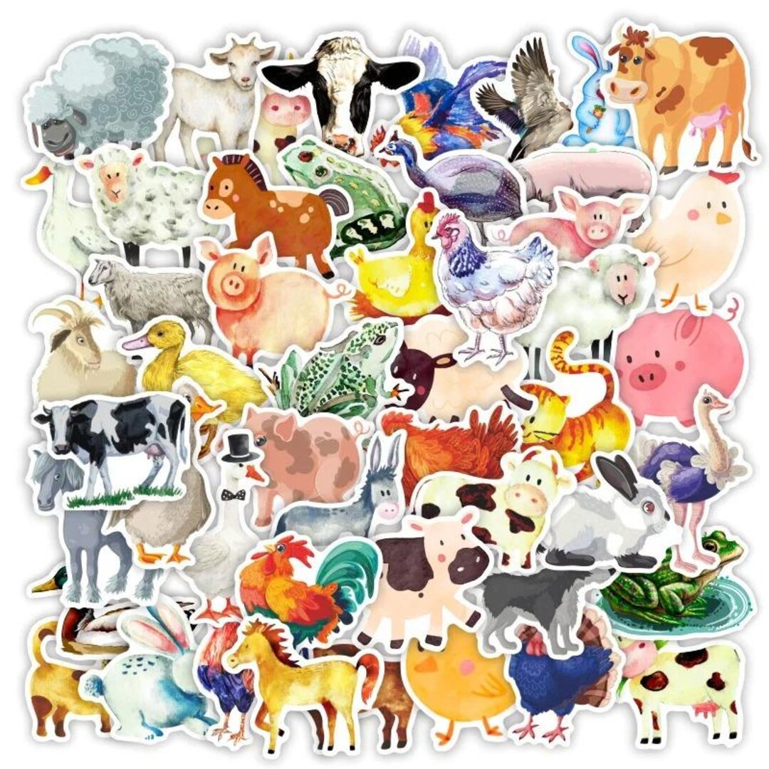 10/30/50pcs Farm Animal Stickers Waterproof Vinyl Decals of Cows, Sheep ...