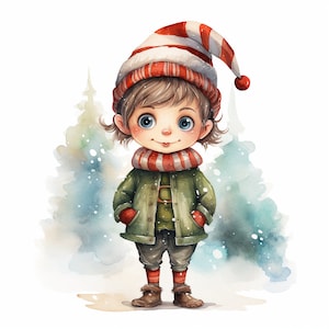 Watercolor Elf Clipart 12 PNG, Merry Christmas, Digital Download, Card ...