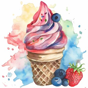 12 Ice Cream Watercolor, Ice Cream Clipart for Creative Projects, Ice ...