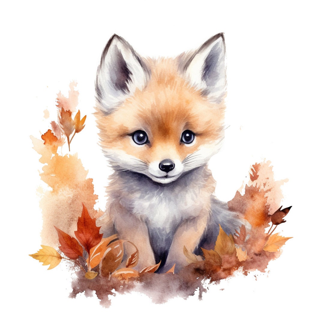 20 Baby Fox Watercolor PNG Clipart Bundle for Commercial Use - Instant ...