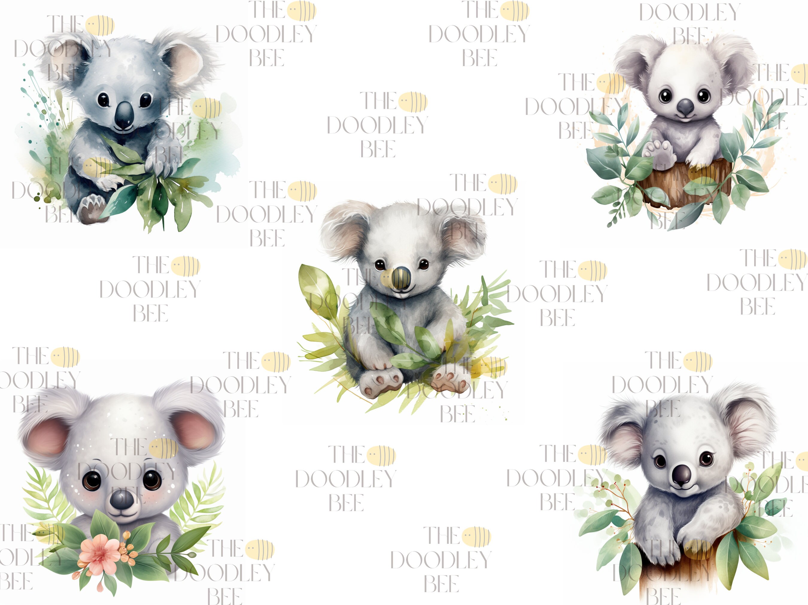 20 Koala Watercolor Clipart, Cute Koala Png, Nursery Decor, Baby Shower ...