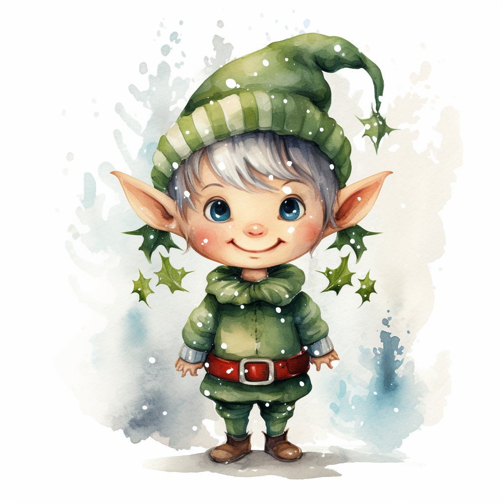 Watercolor Elf Clipart 12 PNG, Merry Christmas, Digital Download, Card ...