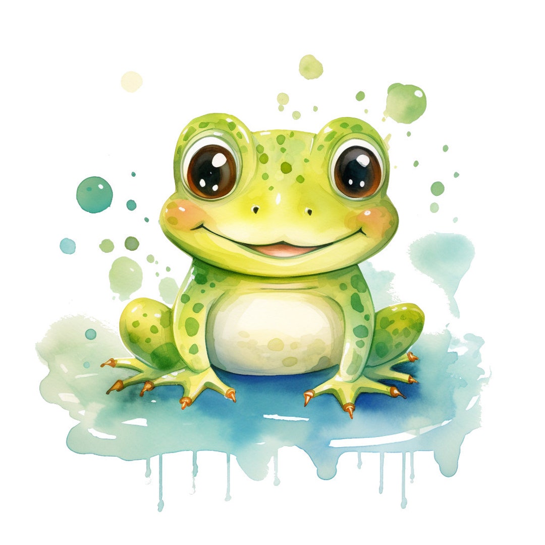 Watercolor Cute Baby Frog Clipart, 12 Clipart Bundle, Commercial Use ...