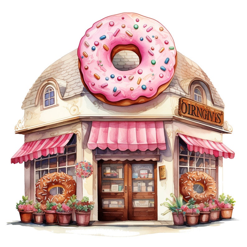 10 Watercolor Donut Bakery Clipart, Bakery Shop Clipart Bundle, Donut ...