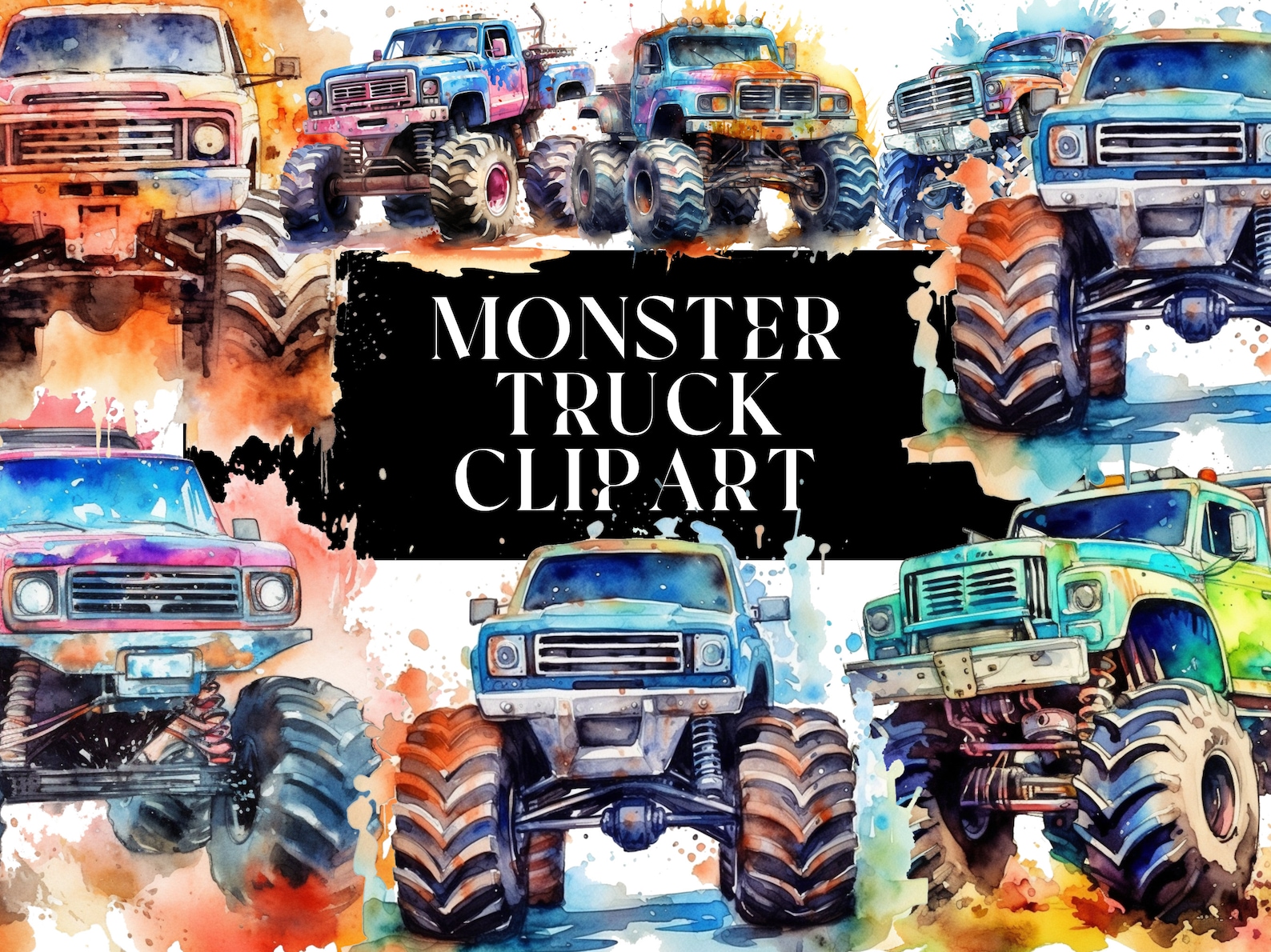 22 Monster Truck Watercolor Clipart Bundle for Commercial Use - Etsy
